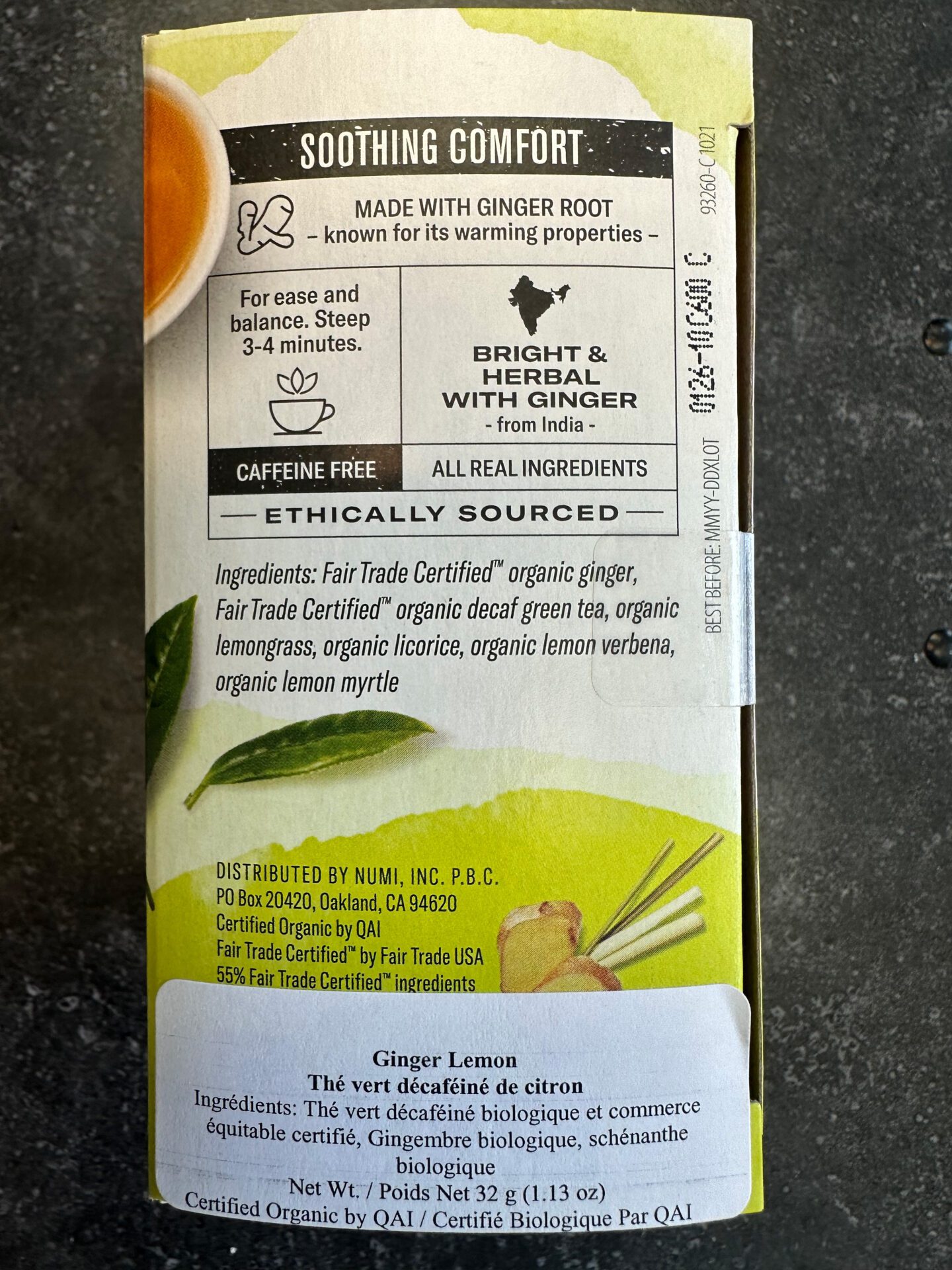 Numi Decaf Ginger Lemon - Budding Rose Coffee